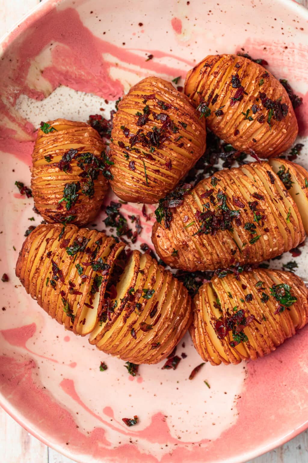 Hasselback Red Potatoes with Prosciutto Crumb - Our Nourishing Table
