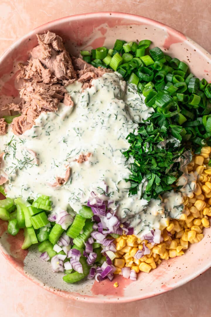 Tuna Corn Salad with Creamy Dill Dressing - Our Nourishing Table